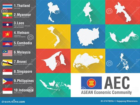 Aec Asean Economic Community World Map With A Flat Style And Fla Stock