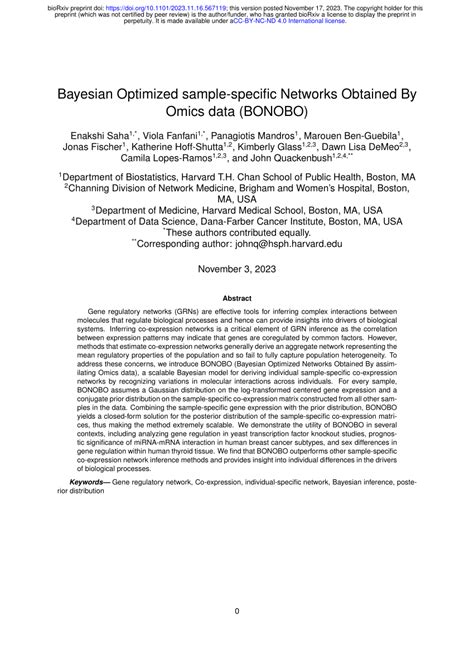Pdf Bayesian Optimized Sample Specific Networks Obtained By Omics