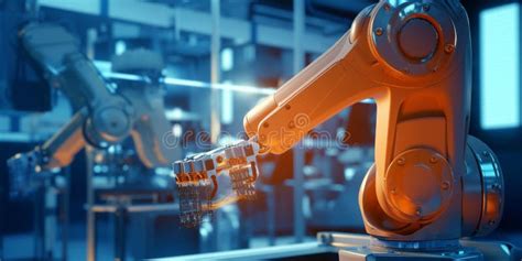 Industrial Robot Arm Working On Assembly Line In Factory With Ai Generated Stock Illustration