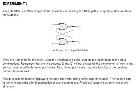 solved experiment 1 the s r latch is a rather simple