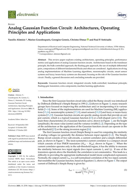 pdf analog gaussian function circuit architectures operating