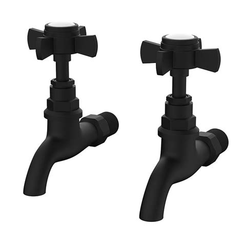 Wall Mounted Bib Taps Matt Black Victorian Plumbing