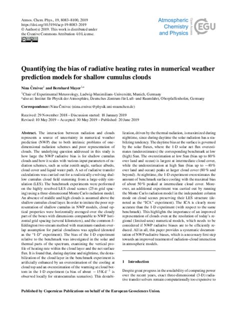 Pdf Quantifying The Bias Of Radiative Heating Rates In Numerical Weather Prediction Models For