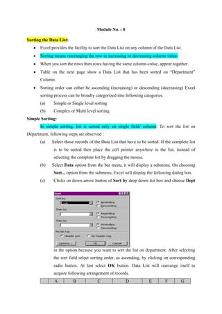 Module 8 Sorting Excel Data DOC IT And Internet Support Internet