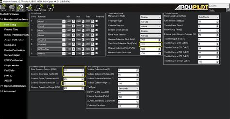 heli setup page with some parameters canceled traditional helicopter