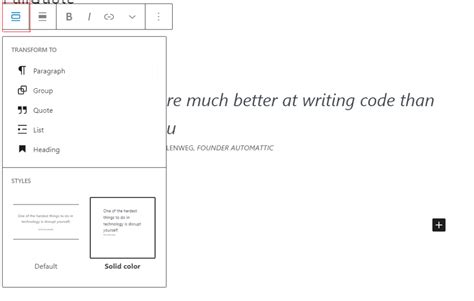 pullquote block documentation
