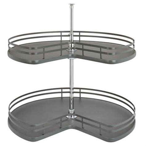 REV A SHELF Orion Gray Solid Bottom Shelf Kidney Shaped Lazy Susan W Telescoping Post