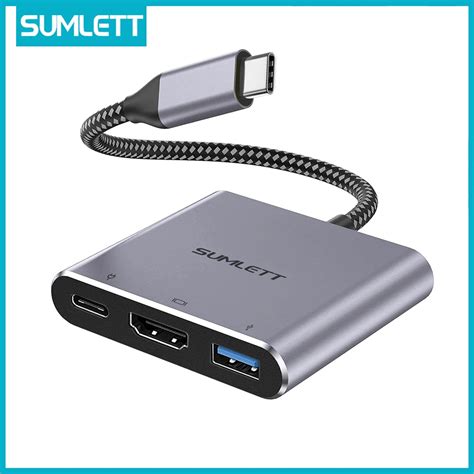 Sumlett Type C เป็น Hdmi Multiport Adapter Usb C 3 1 Thunderbolt 3 เป็น Hdmi 4k Hub พร้อมพอร์ต