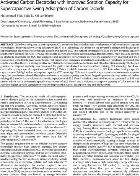 Activated Carbon Electrodes With Improved Sorption Capacity For