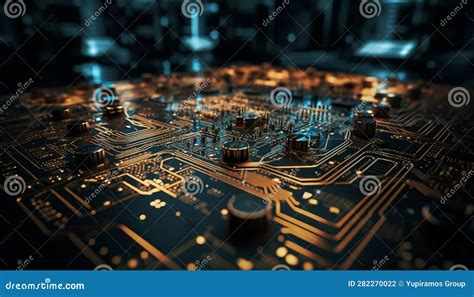 Abstract Complexity Of Computer Chip Circuit Board In Blue Macro Background Generated By Ai