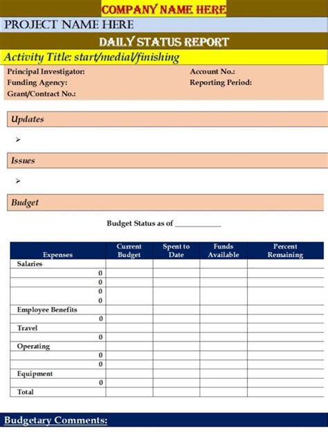 Daily Status Report Template Free Report Templates Pertaining To