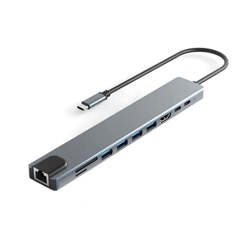 Многопортов хъб 10 в 1 Usb Type C към Hdmi 4k 30hz Pd 100w порт за зареждане Lan Rj45