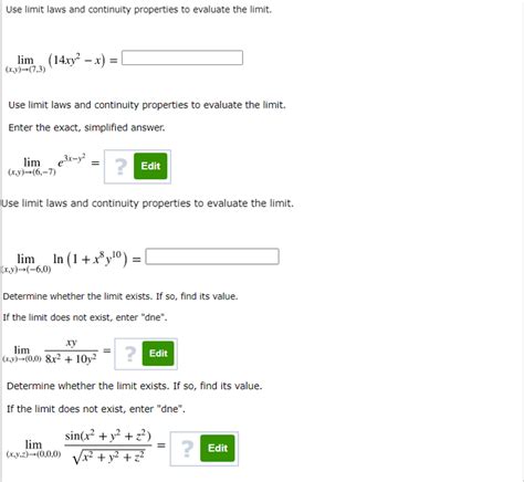 Solved Use Limit Laws And Continuity Properties To Evaluate Chegg