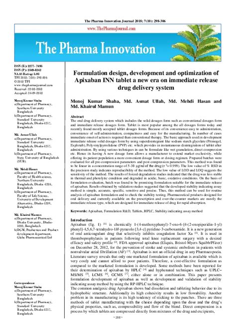 Pdf Formulation Design Development And Optimization Of Apixaban Inn Tablet A New Era On