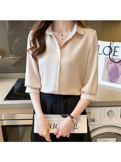 Soft Womens Three Quarter Short Sleeve Tops Button Blouse Formal Dress