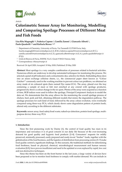 Pdf Colorimetric Sensor Array For Monitoring Modelling And Comparing