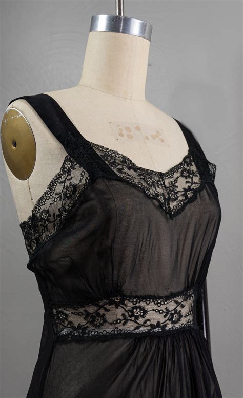 Vintage 30s40s Slinky Sheer Black Chiffon And Lace Nightgown Shop