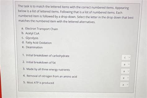 Solved The Task Is To Match The Lettered Items With The