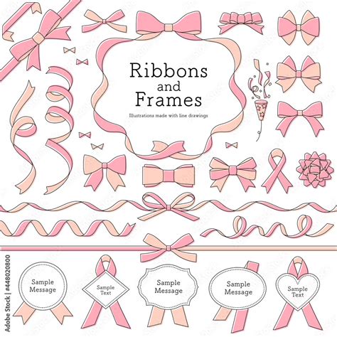 リボンとフレームのモダンでかわいい線画イラストセット 赤、ピンク バリエーションあり Stock ベクター Adobe Stock