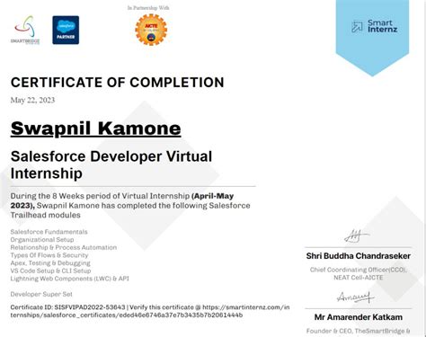 Smartinternz Salesforce Salesforcedeveloper Internship Thesmartbridge Aicte Trailhead