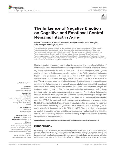 Pdf The Influence Of Negative Emotion On Cognitive And Emotional Control Remains Intact In Aging