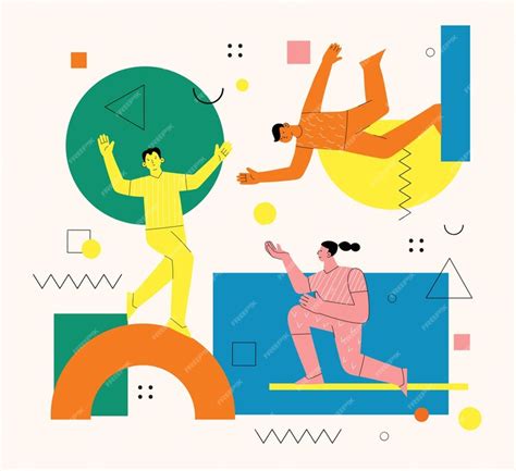 Premium Vector Young Men And Women With Abstract Geometric Shapes