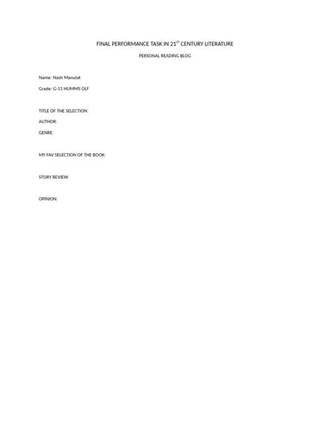 final performance task in 21st century literature pdf