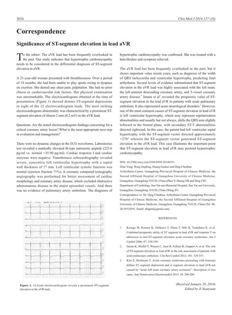 PDF Significance Of ST Segment Elevation In Lead AVR