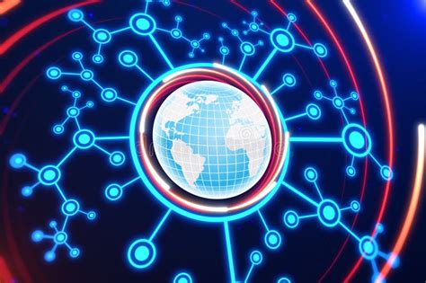 Blue Holographic Globe With Nodes Connected Around Earth Stock Illustration Illustration Of