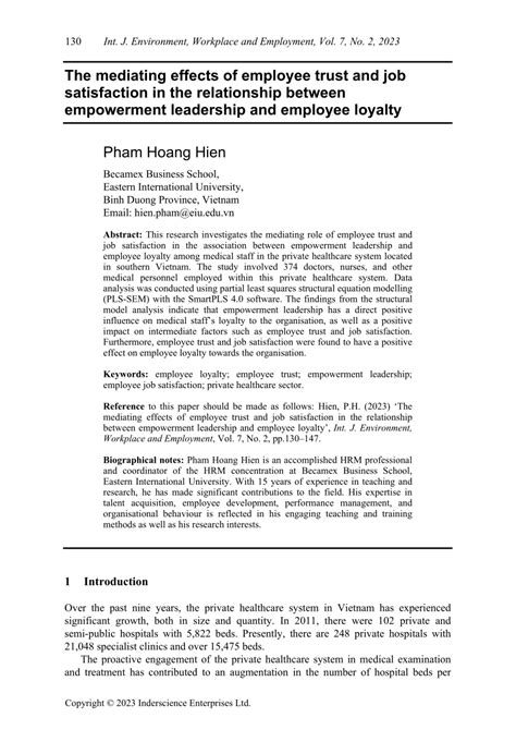 Pdf The Mediating Effects Of Employee Trust And Job Satisfaction In The Relationship Between