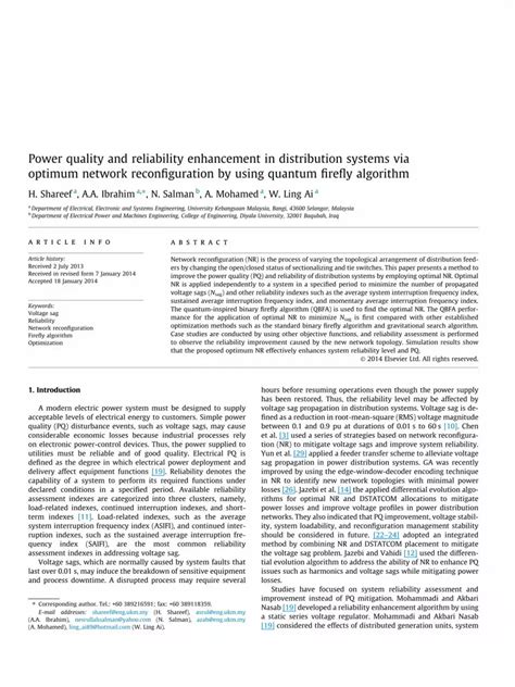 Pdf Power Quality And Reliability Enhancement In Distribution Systems