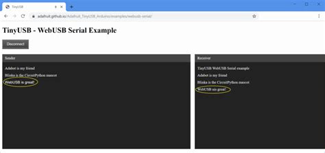 serial communications example using webusb with arduino and tinyusb adafruit learning system
