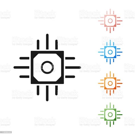 흰색 배경에 격리된 검은색 프로세서 아이콘입니다 Cpu 중앙 처리 장치 마이크로 칩 마이크로 회로 컴퓨터 프로세서 칩 다채로운