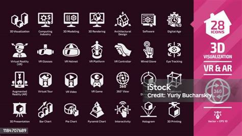 그래프 데이터 안경 차트 상호 작용 홀로그램 인쇄 프레임 워크 360보기 가상 및 증강 현실 시각적 기술 문자 문양은 기호와 어두운 모드에서 설정 3d 시각화 아이콘 3차원