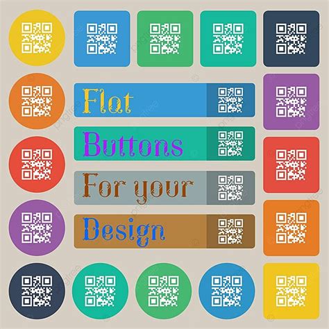Vector Set Of 20 Colored Flat Round Square And Rectangular Buttons With Qr Code Icon Sign Vector