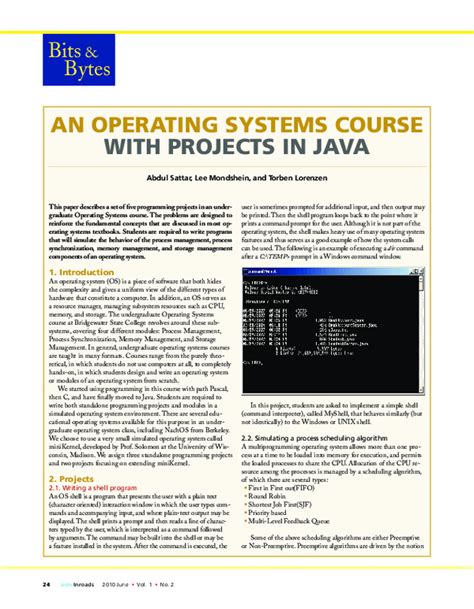 Pdf An Operating Systems Course With Projects In Java