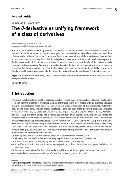 Pdf The θ Derivative As Unifying Framework Of A Class Of Derivatives