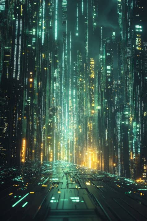 Realistic Big Data Streams In A Futuristic Tech Environment With Beautiful Lighting Effects