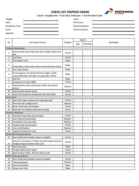 Form Inspeksi Crane Download Free Pdf Crane Machine Vehicles