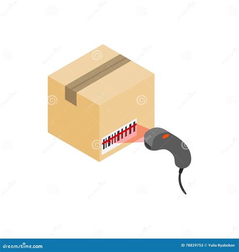 Scanning Label On Box With Barcode Scanner Icon Cartoon Vector