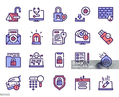 Cybersecurity Linear Color Vector Icons Set Stock Illustration Download Image Now Icon
