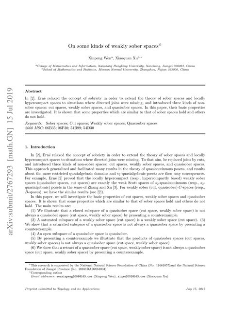 Pdf On Some Kinds Of Weakly Sober Spaces