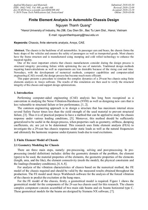 Finite Element Analysis In Automobile Chassis Design Scientific Net