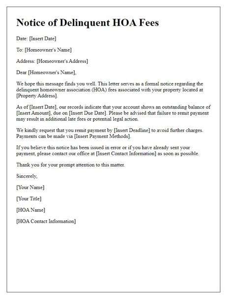 Letter Template For Overdue Hoa Fees Reminder Free Samples In Pdf