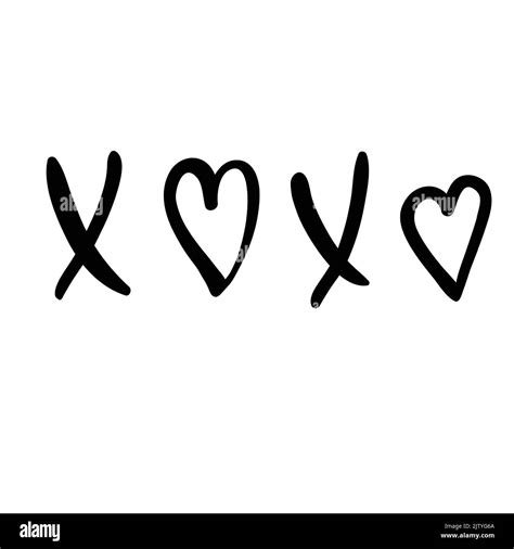 Set Of Hand Drawn Hearts Handrawn Xoxo Calligraphy Rough Heart Marker Isolated On White