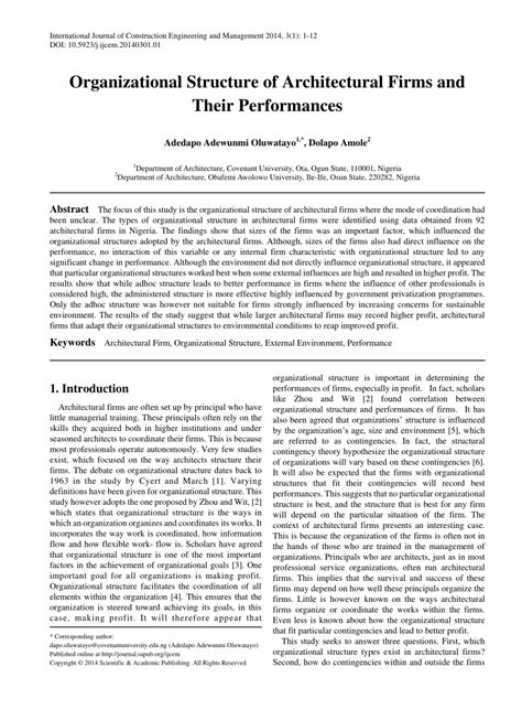 Pdf Organizational Structure Of Architectural Firms And Their Performances