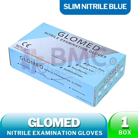 Glomed Nitrile Gloves Slim Blue Disposable Non Sterile Small