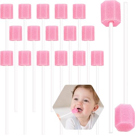 100 Pack Mouth Sponge Swabs On Sticks Pink Oral Cleaning Sponges Soft