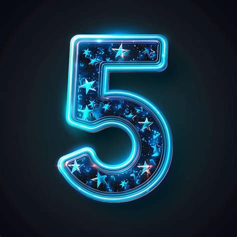 Alfabeto Del Número 5 Enmarcado Con Estrella Brillante De Neón