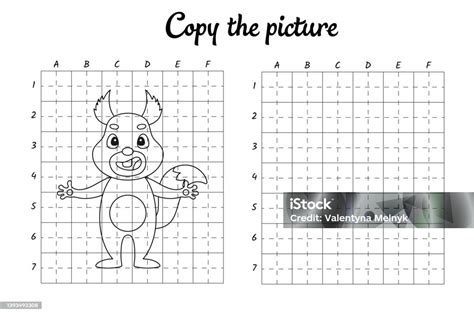 그림을 복사합니다 그리드로 그립니다 아이들을위한 색칠 공부 책 페이지 필기 연습 그리기 기술 훈련 인쇄 가능한 워크시트 를 개발하는 교육 활동 페이지입니다 귀여운 만화 벡터